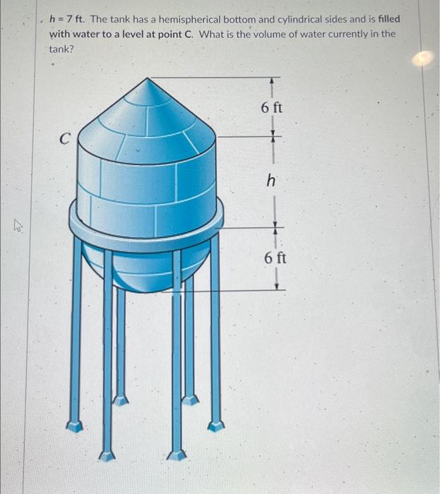 Solved h=7ft. The tank has a hemispherical bottom and | Chegg.com