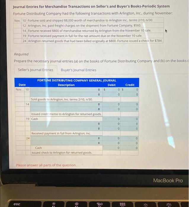 Solved journal Intries fer Merchandise. Transactions on | Chegg.com