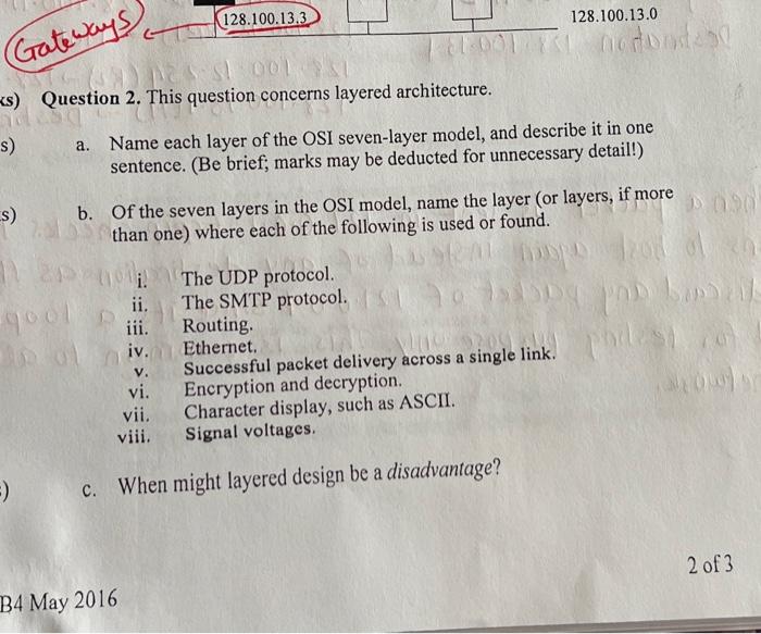Solved s) Question 2. This question concerns layered | Chegg.com