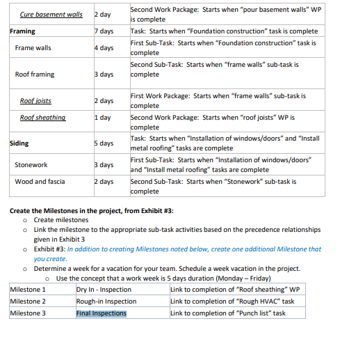 Solved Create the Milestones in the project, from Exhibit | Chegg.com