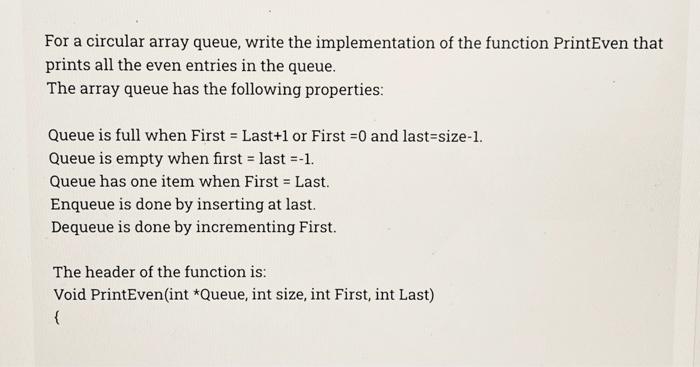 Solved For a circular array queue, write the implementation | Chegg.com