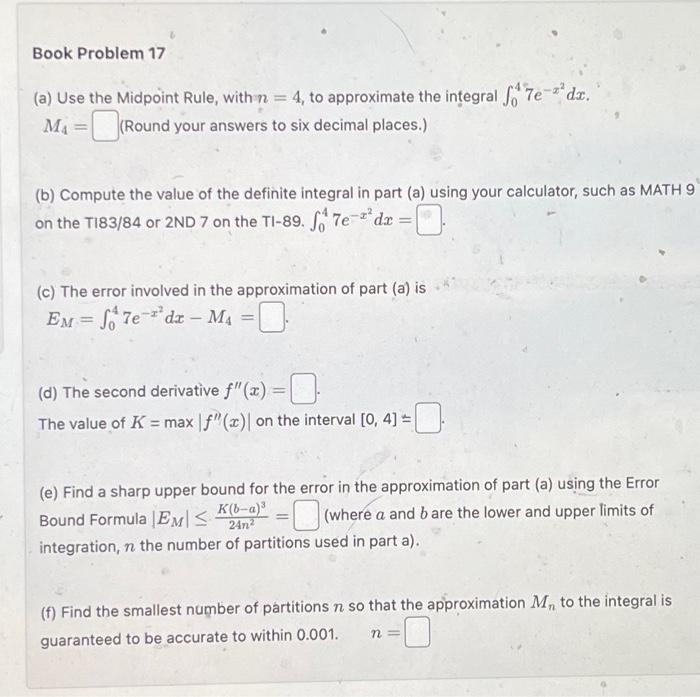 Solved Book Problem 17 (a) Use the Midpoint Rule, with n=4, | Chegg.com