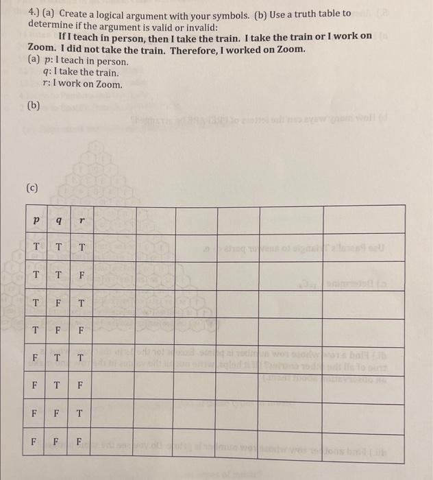 Solved 4.) (a) Create a logical argument with your symbols. | Chegg.com