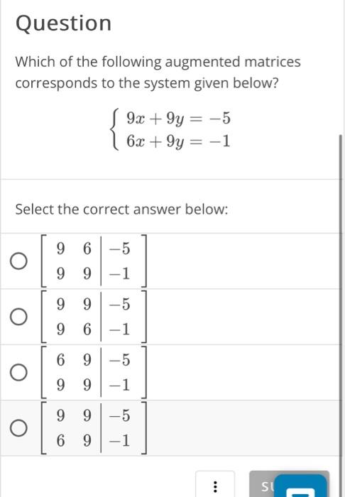 Solved Which of the following augmented matrices corresponds | Chegg.com