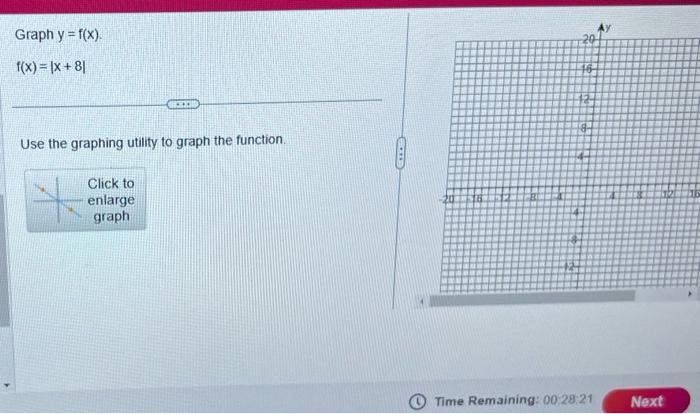 Solved Graph y=f(x) f(x)=∣x+8∣ Use the graphing utility to | Chegg.com Solved Graph y=f(x) f(x)=∣x+8∣ Use the graphing utility to | Chegg.com