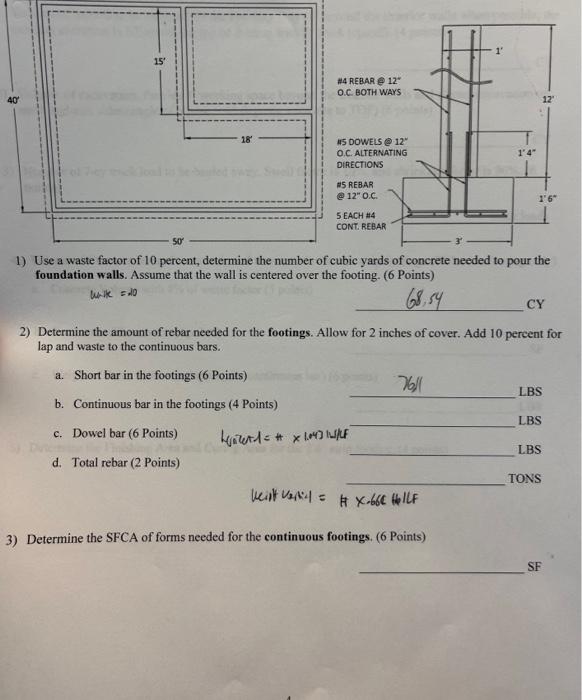 Solved 1) Use a waste factor of 10 percent, determine the | Chegg.com