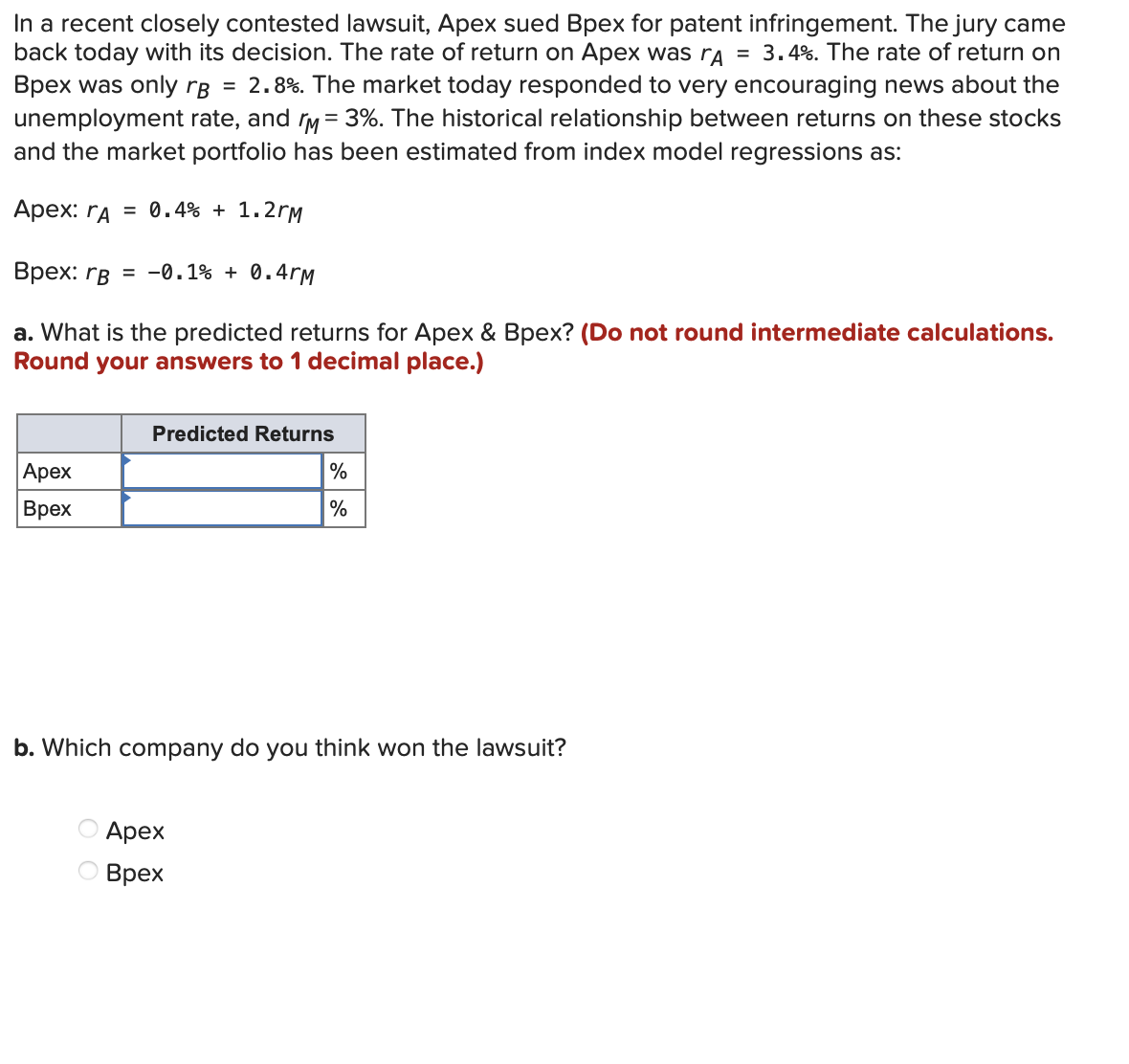 Solved An Index Model Regression Applied To Past Monthly