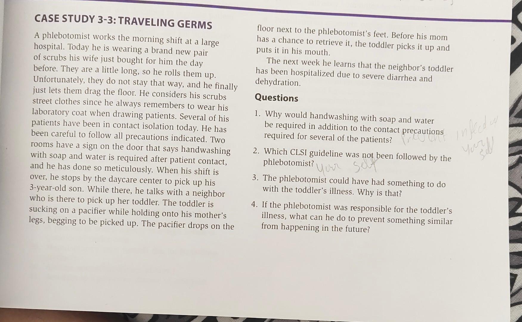 Solved CASE STUDY 3-3: TRAVELING GERMS A phlebotomist works | Chegg.com