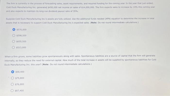 Solved 1. The Additional Funds Needed (AFN) equation Cold | Chegg.com