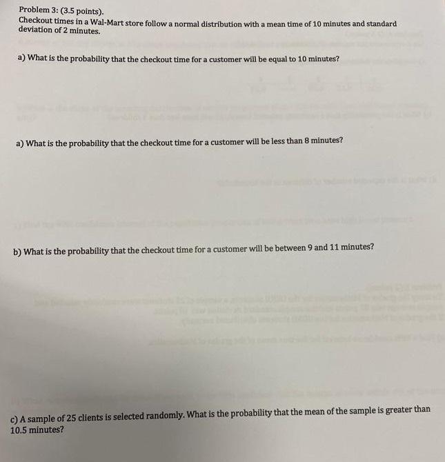 Solved Problem 3: ( 3.5 points). Checkout times in a | Chegg.com