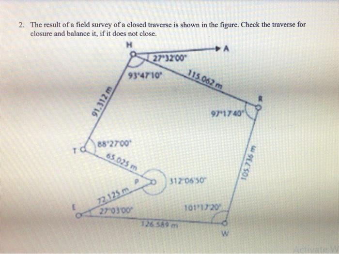 Solved 2. The result of a field survey of a closed traverse | Chegg.com
