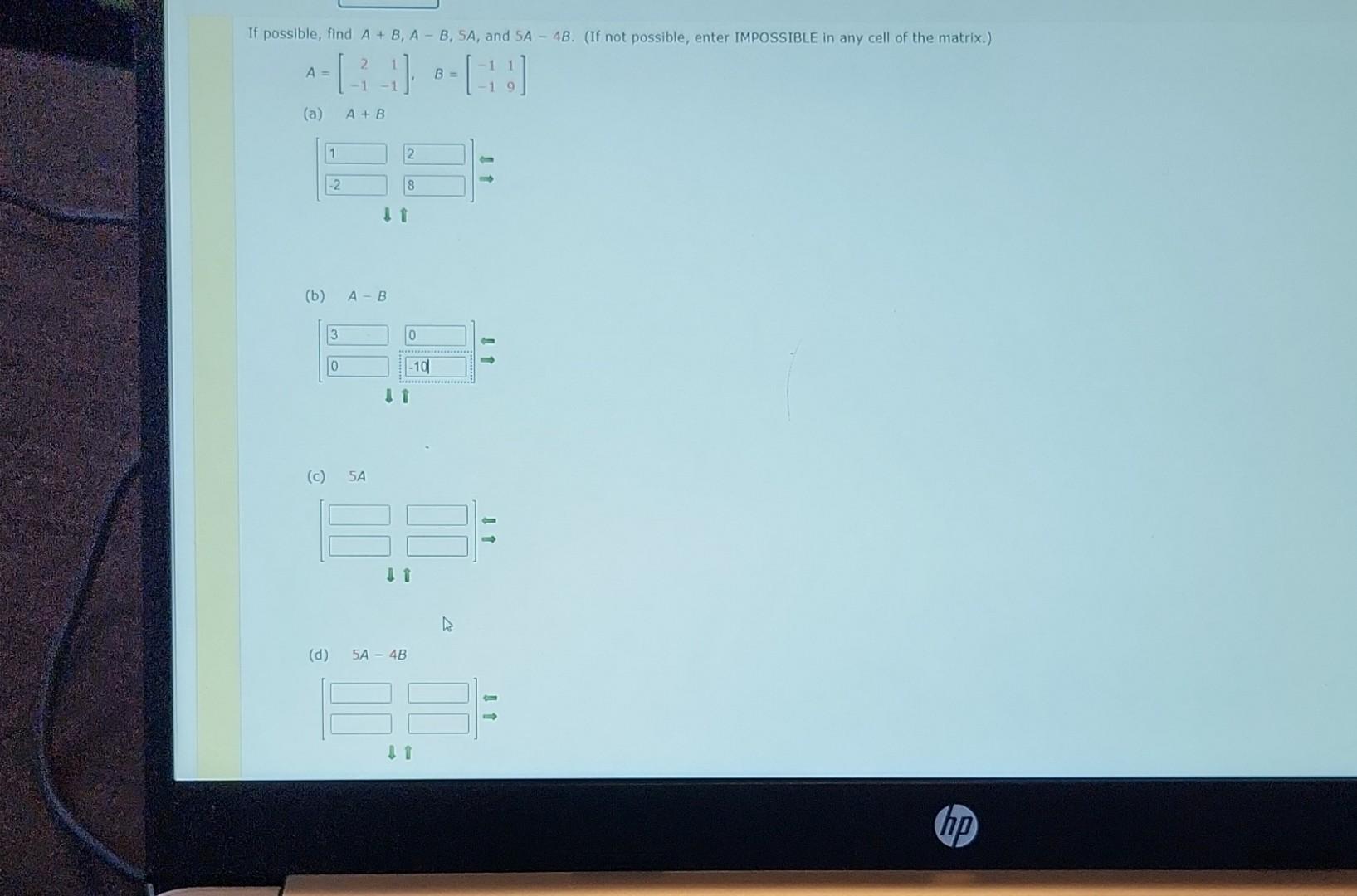 Solved ble, find A+B,A−B,5A, and 5A−4B. | Chegg.com