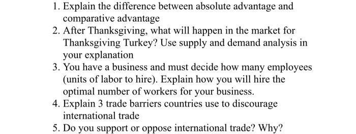 Solved 1. Explain the difference between absolute advantage | Chegg.com