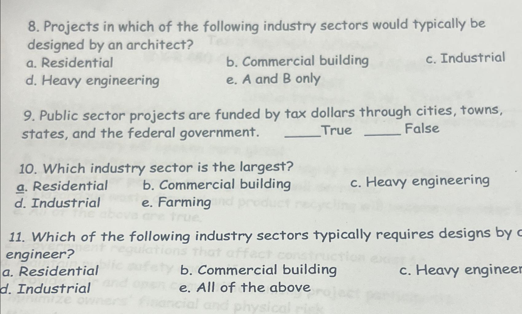Solved Projects in which of the following industry sectors | Chegg.com