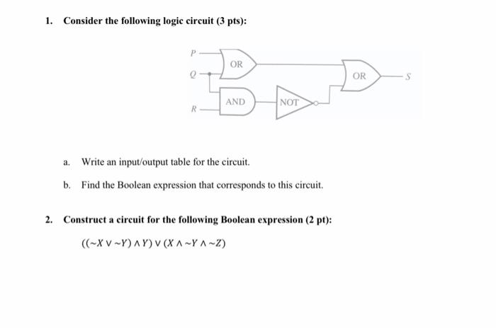Solved 1. Consider the following logic circuit (3 pts): OR | Chegg.com