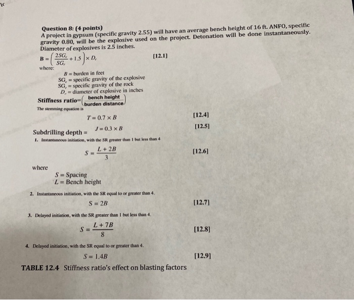 Solved Question 8: (4 points) A project in gypsum (specific | Chegg.com