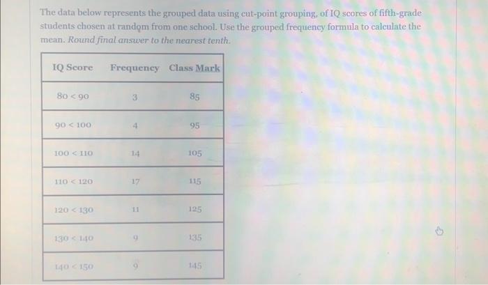 Solved The data below represents the grouped data using | Chegg.com