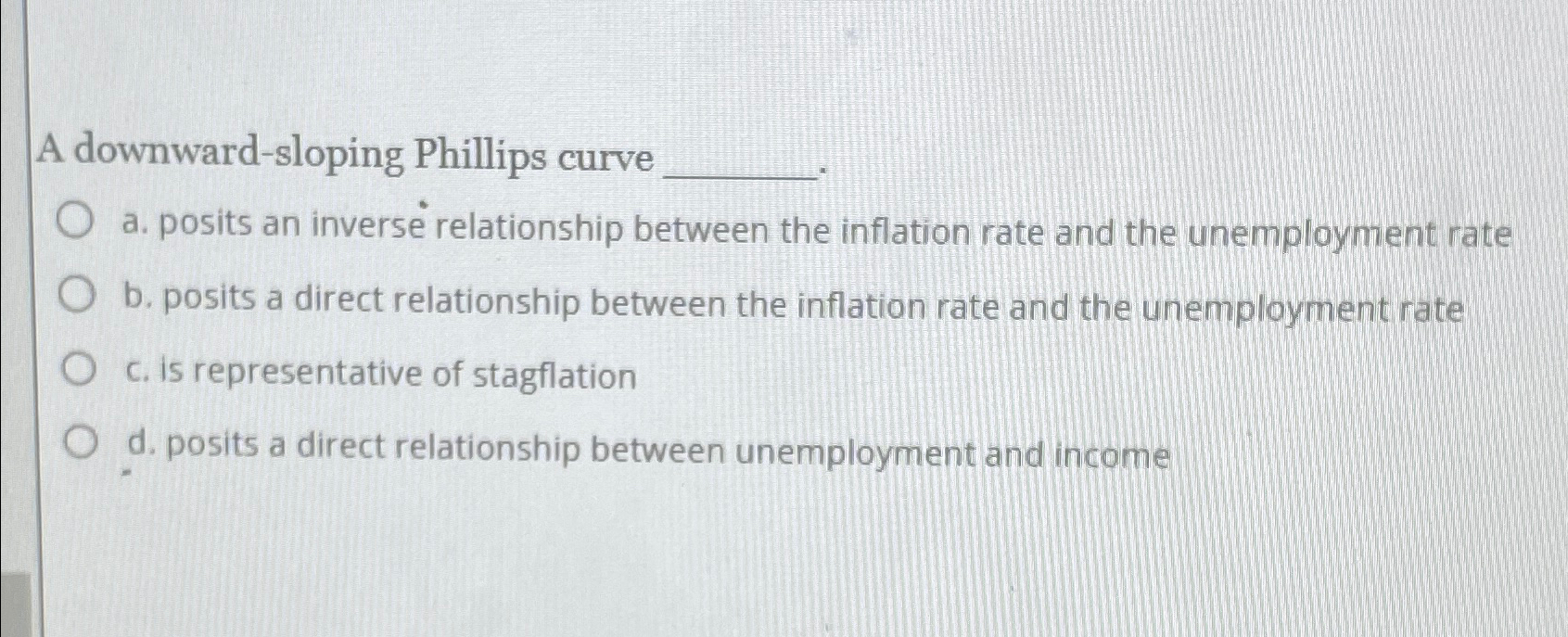 Solved A downward-sloping Phillips curvea. ﻿posits an | Chegg.com