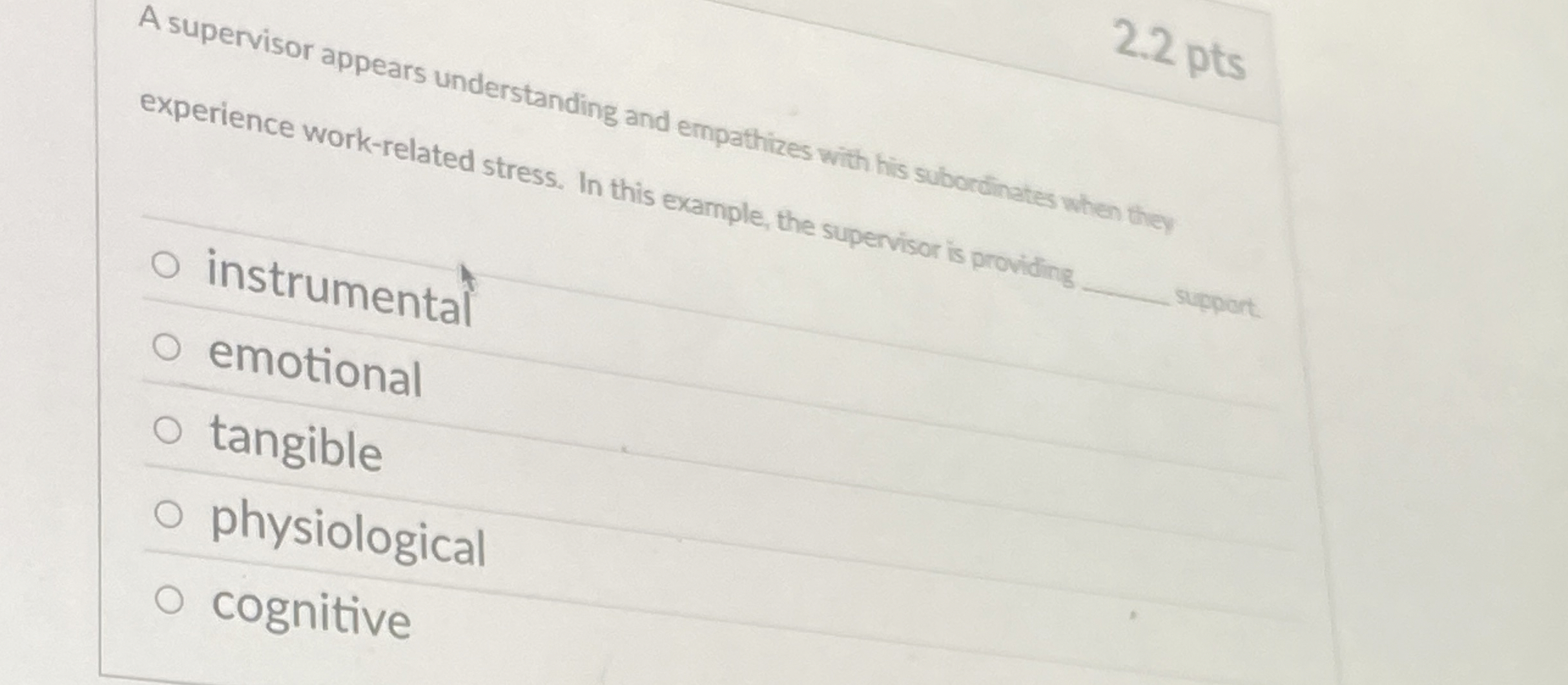 Solved 2.2 ﻿ptsA supervisor appears understanding and | Chegg.com