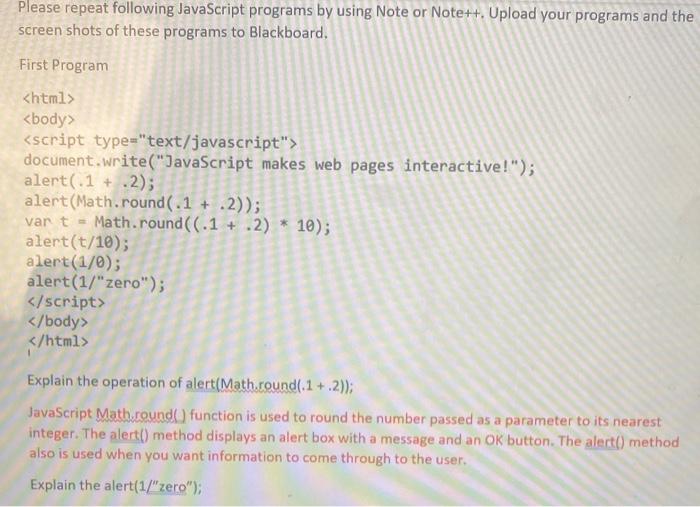 Solved Please Repeat Following Javascript Programs By Using