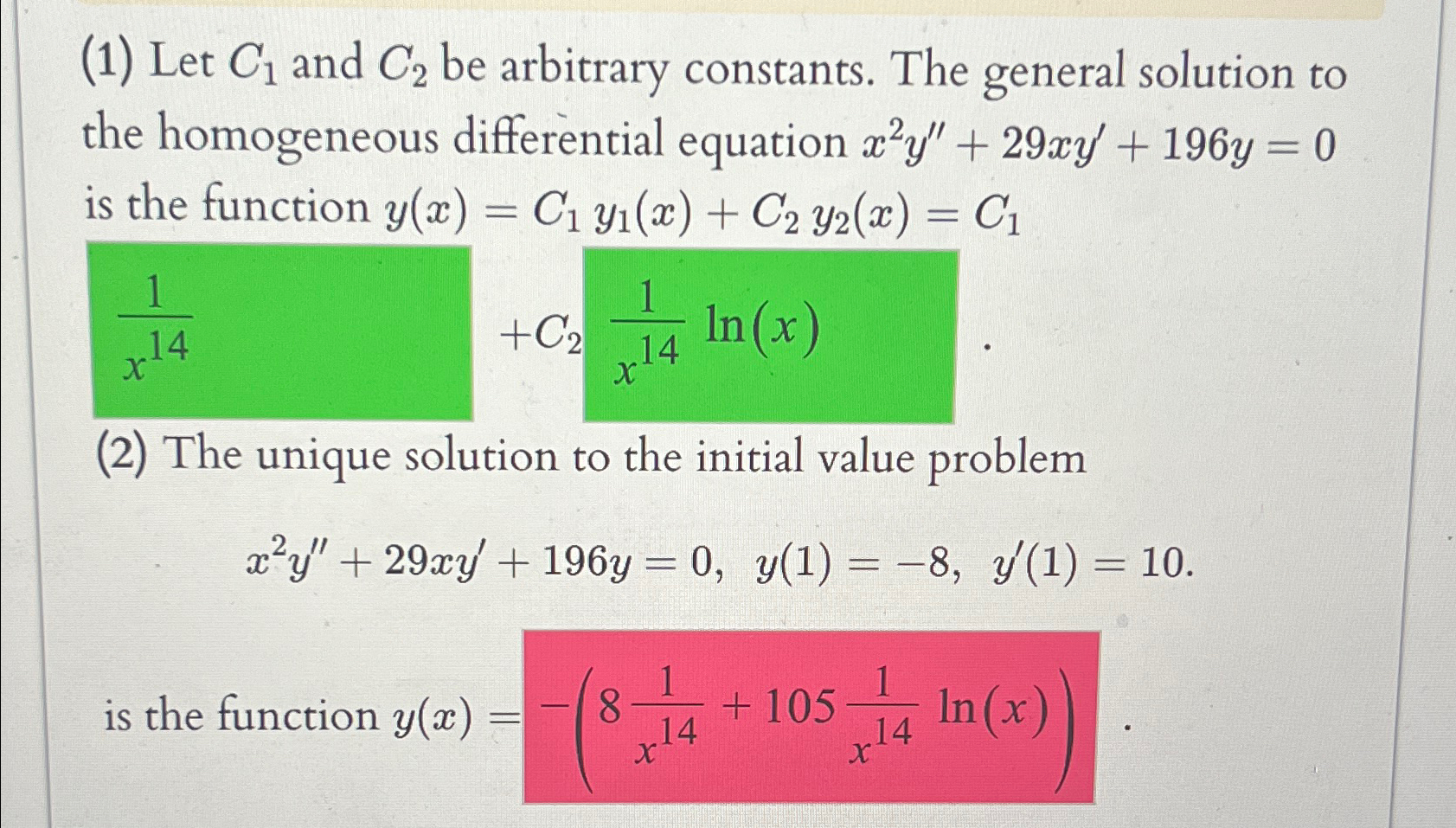 Solved (1) ﻿Let C1 ﻿and C2 ﻿be arbitrary constants. The | Chegg.com