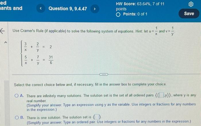 Solved Use Crame's Rule (if applicable) to solve the | Chegg.com