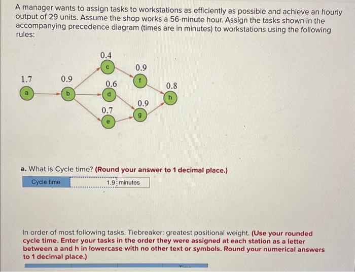 Solved A manager wants to assign tasks to workstations as | Chegg.com