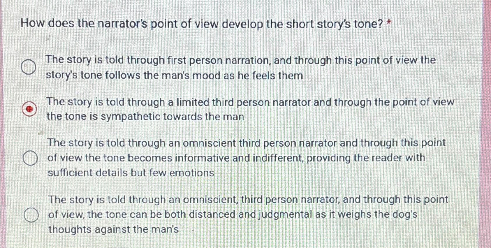 Solved How does the narrator's point of view develop the | Chegg.com