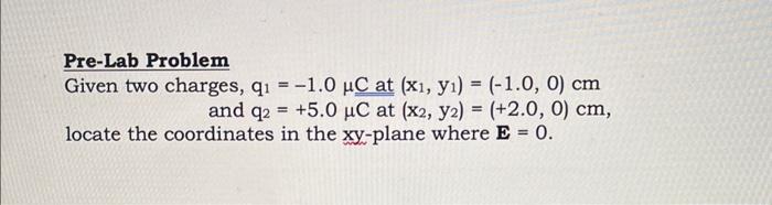 Solved Pre-Lab Problem Given two charges, q1=−1.0μC at | Chegg.com