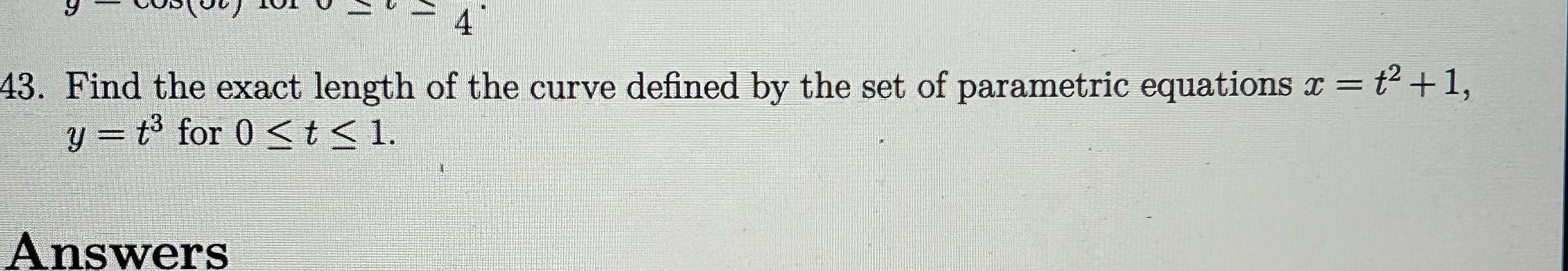 Solved Find the exact length of the curve defined by the set | Chegg.com