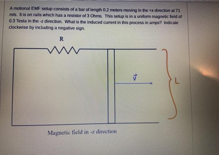 Solved A motional EMF setup consists of a bar of length 0.2 | Chegg.com