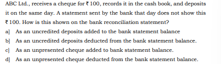 Solved ABC Ltd., ﻿receives a cheque for \( ₹ 100 \), | Chegg.com