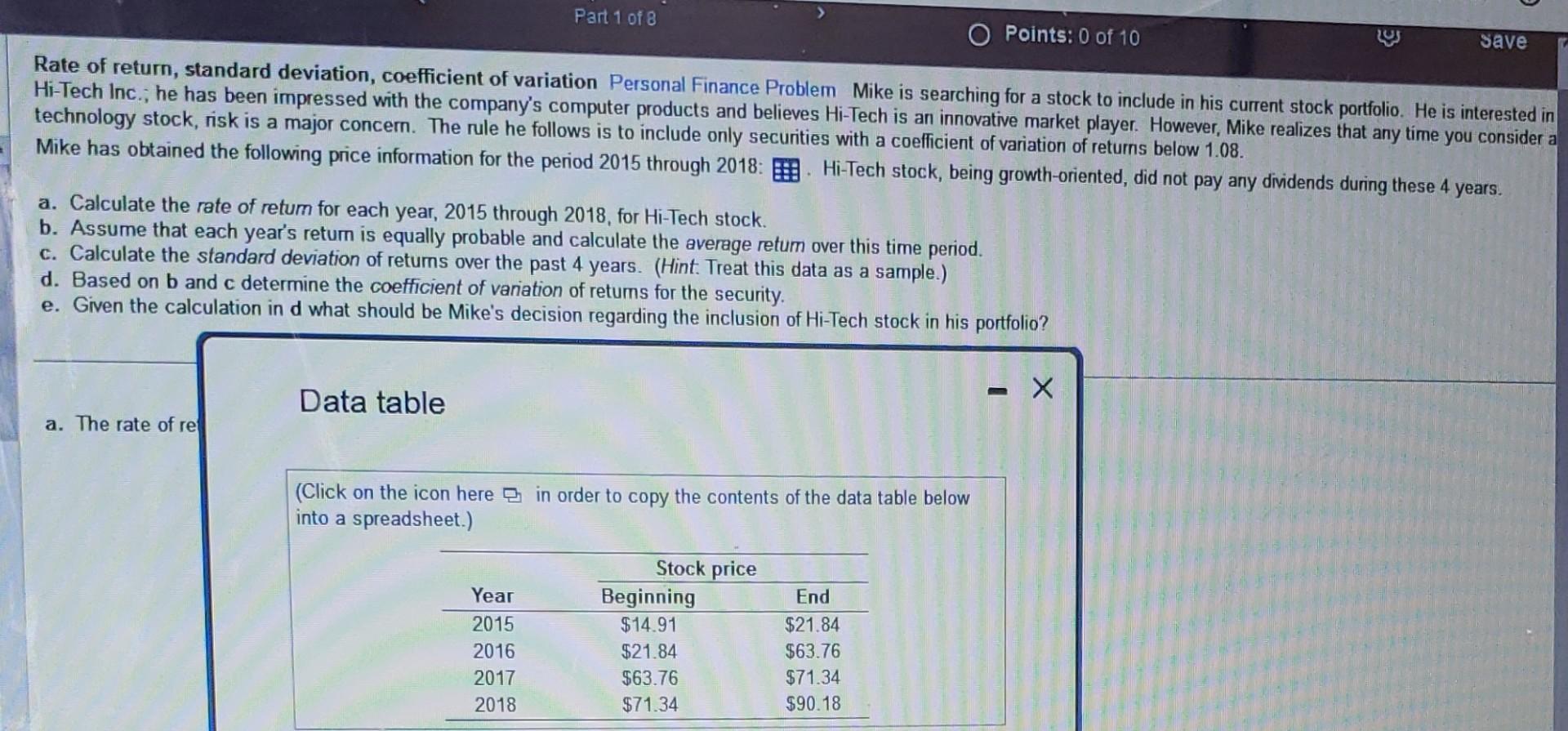 Solved Rate of return, standard deviation, coefficient of | Chegg.com