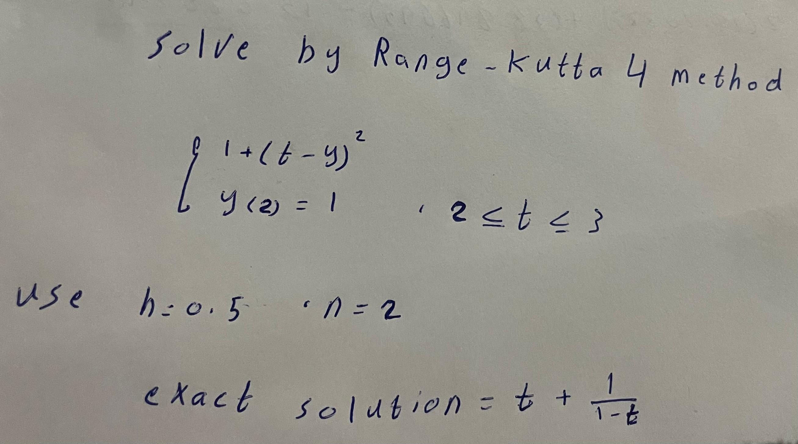 Solved Solve by Range-kutta 4 ﻿method1+(t-y)2y(2)=1use | Chegg.com