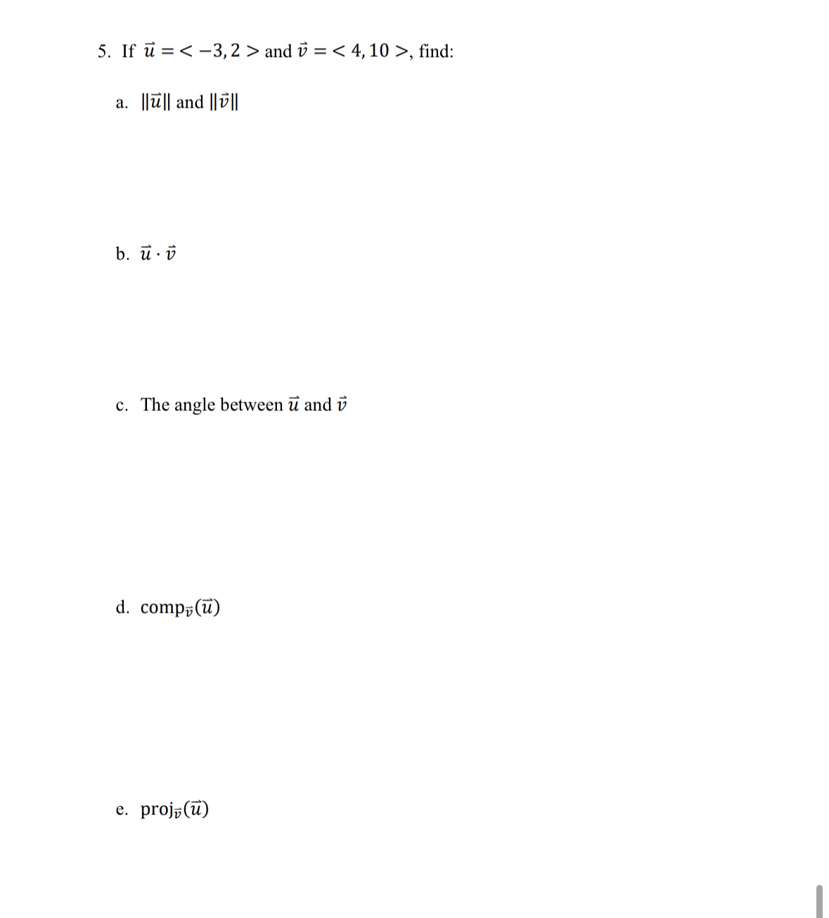Solved If vec(u)=(:-3,2:) ﻿and vec(v)=(:4,10:), | Chegg.com