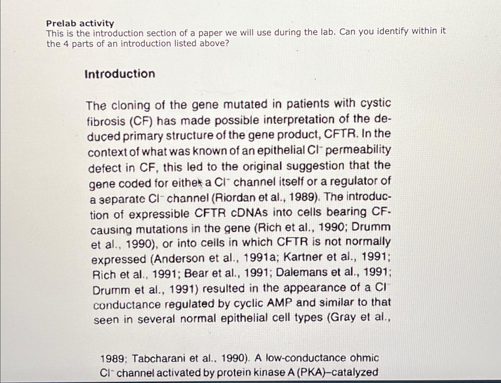 Solved Prelab activityThis is the introduction section of a | Chegg.com