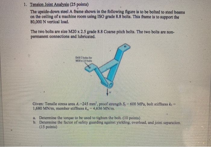Solved 1. Tension Joint Analysis (25 points) The upside-down | Chegg.com