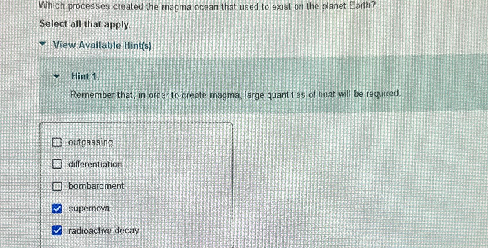 Solved Which processes created the magma ocean that used to | Chegg.com