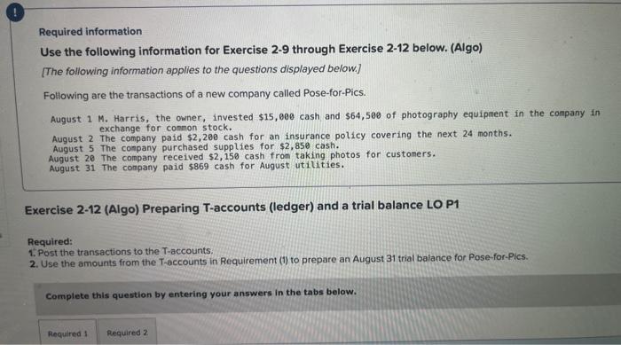 Solved Post the transactions to the T-accounts.Required | Chegg.com