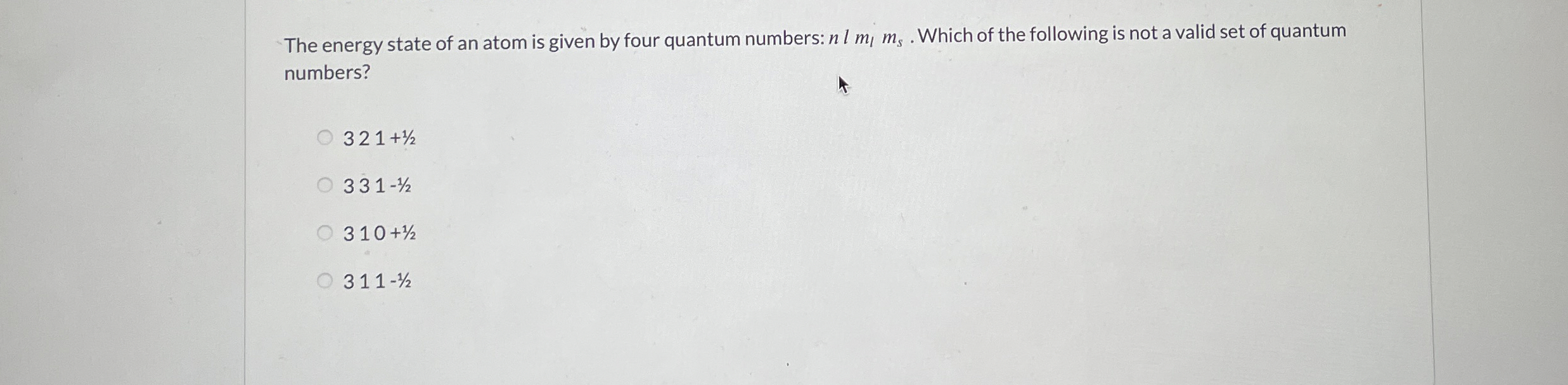 Solved The energy state of an atom is given by four quantum | Chegg.com