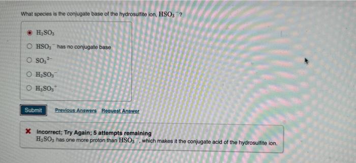 Solved What species is the conjugate base of the | Chegg.com