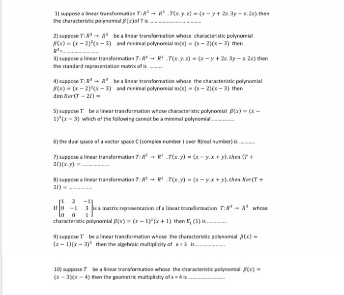 Solved 1) suppose a linear transformation T:R' - R T the | Chegg.com