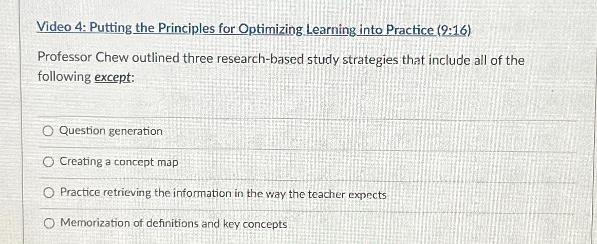 Solved Video 4: Putting the Principles for Optimizing | Chegg.com