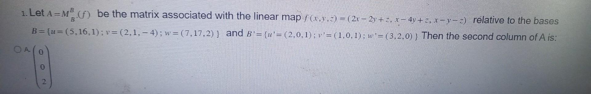 Solved 1. Let A=M88(f) be the matrix associated with the | Chegg.com
