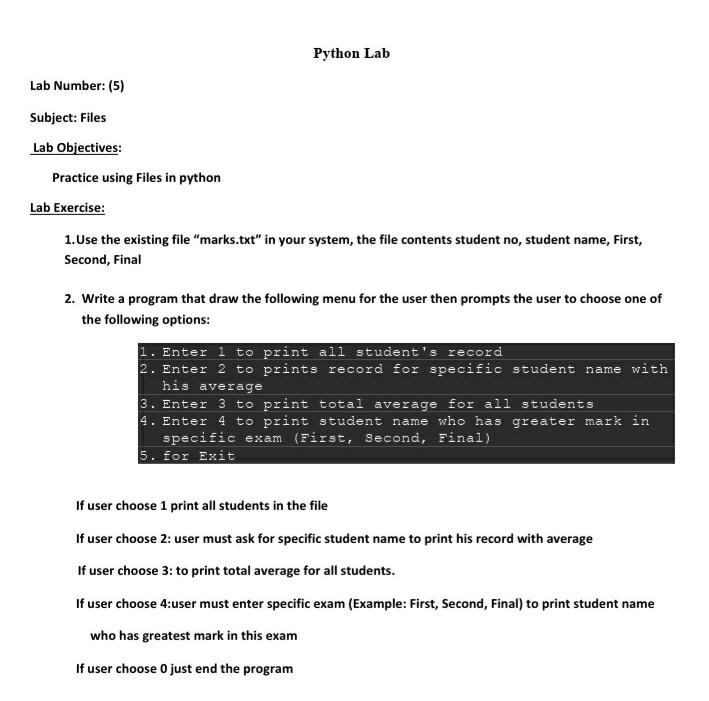 Solved 1. Enter 1 to print all student's record 2. Enter 2 | Chegg.com