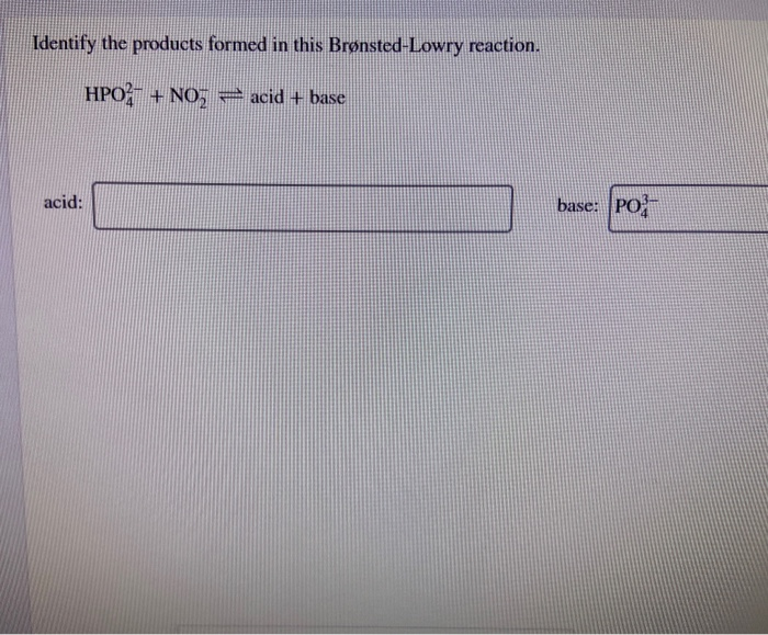 Solved Identify the products formed in this Brønsted-Lowry | Chegg.com
