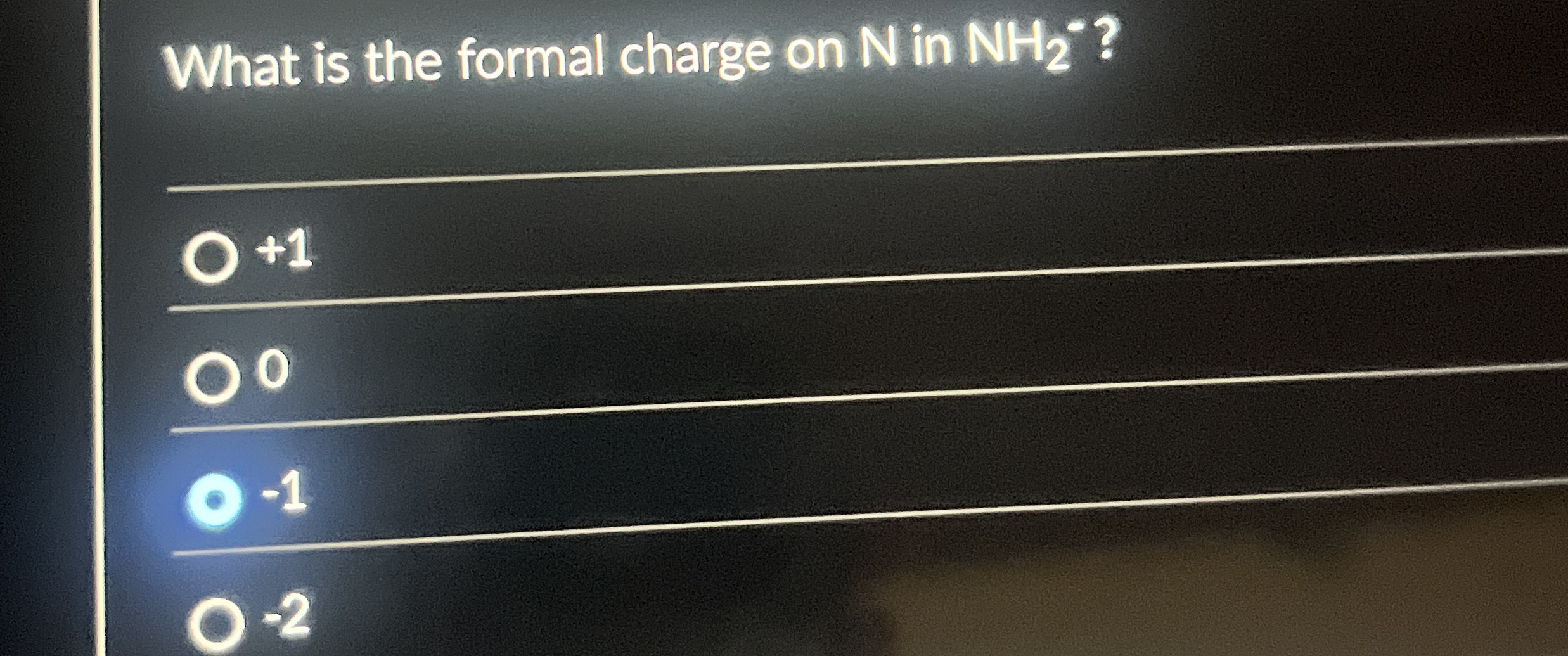 Solved What is the formal charge on N-in NH2-?+10-1-2 | Chegg.com