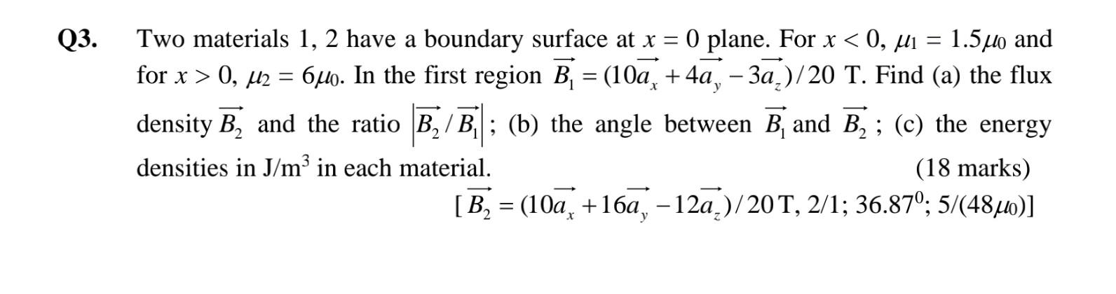Solved 3. Two materials 1,2 have a boundary surface at x=0 | Chegg.com
