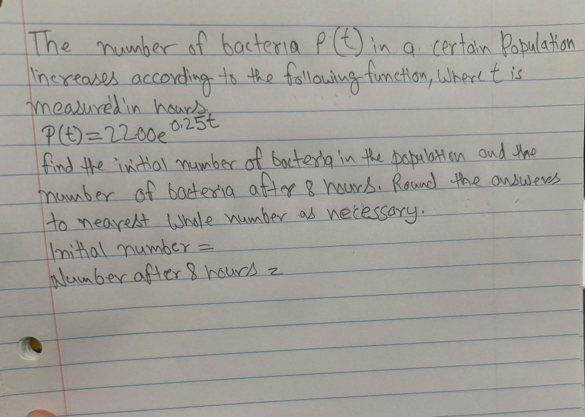 Solved The number of bacteria P(t) ﻿in a certain Population | Chegg.com