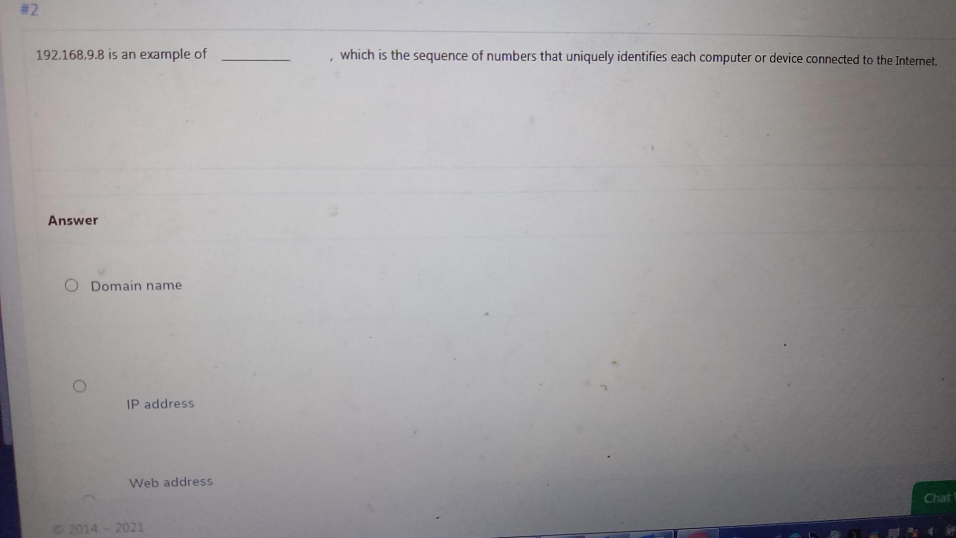 Solved #2 192.168.9.8 is an example of which is the sequence | Chegg.com